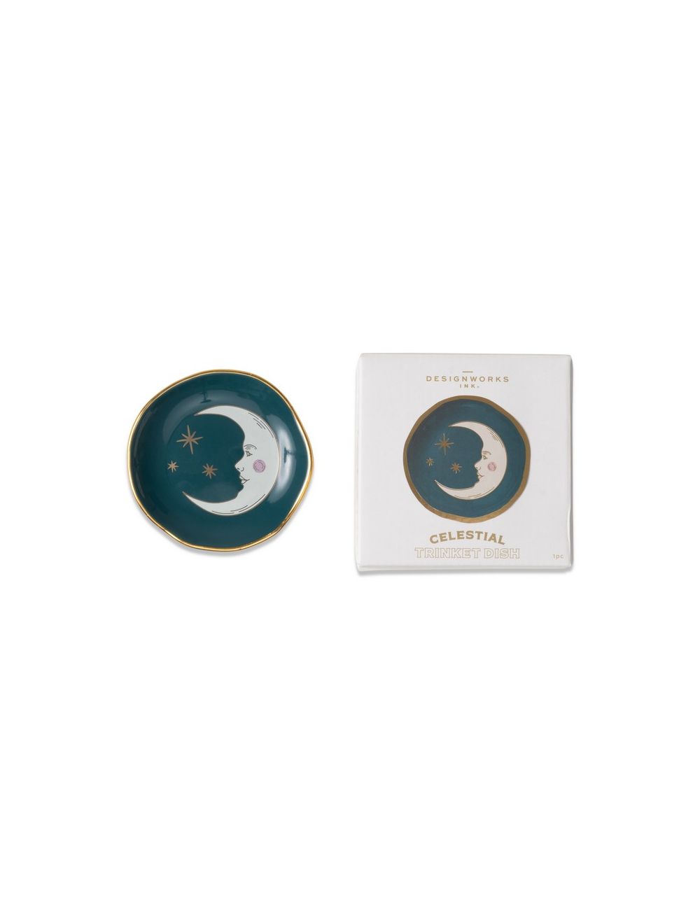 Celestial Ceramic Trinket Dish | Teal Moon – Small Batch