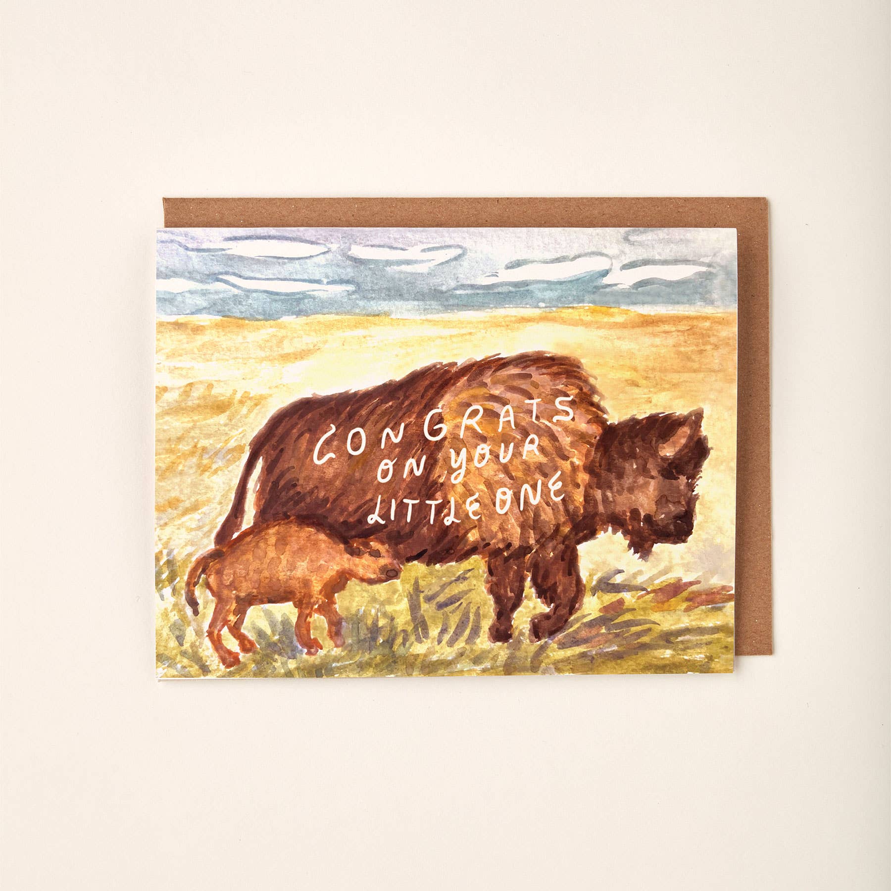 Congrats On Your Little One Baby Bison Buffalo Greeting Card – Small Batch